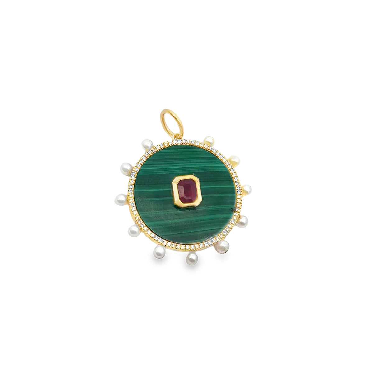 Round Malachite Charm with Ruby and Pearls – Landsberg Jewelers